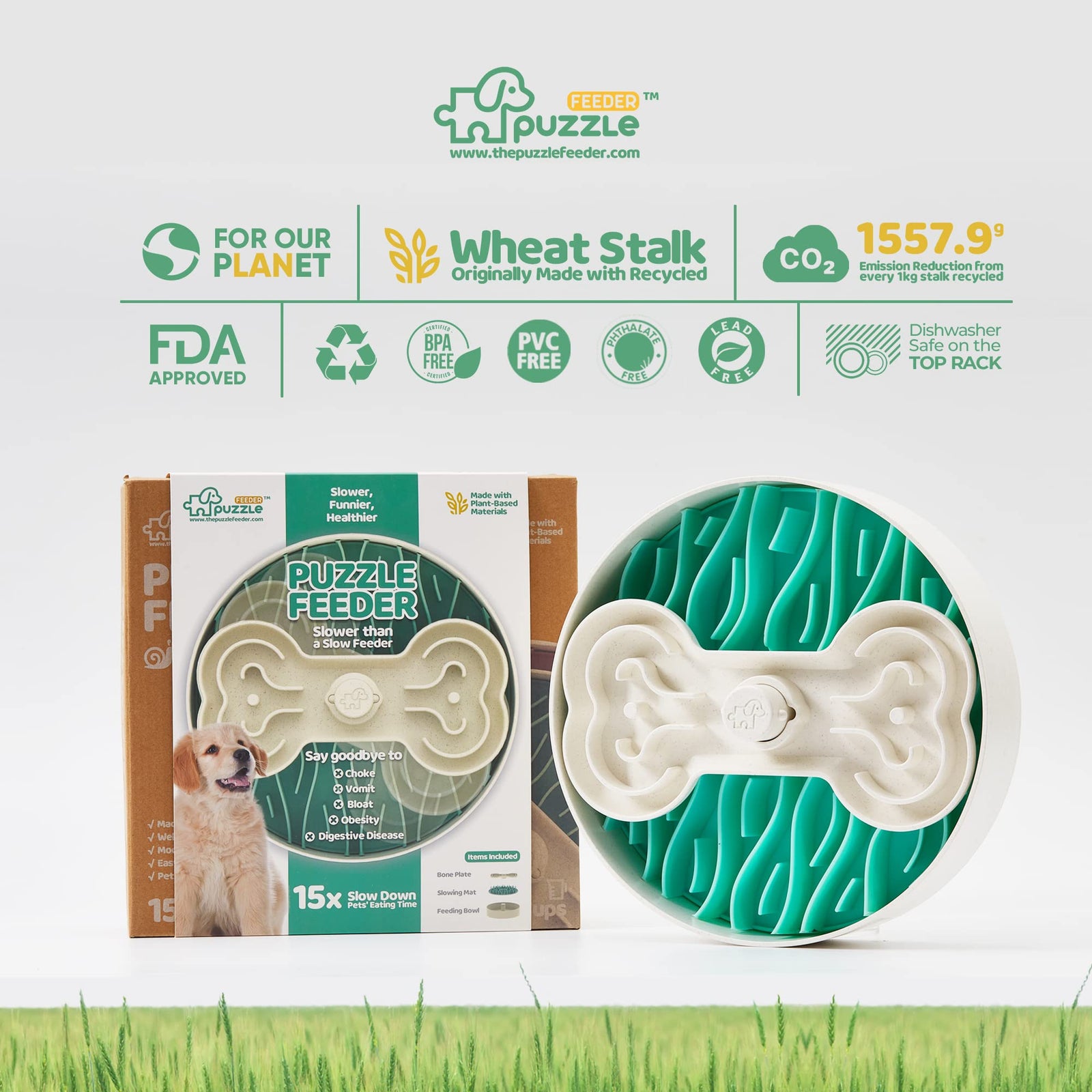 Puzzle Feeder™ / Dog Bowl for Eating Habit Training (Lawn-Green)
